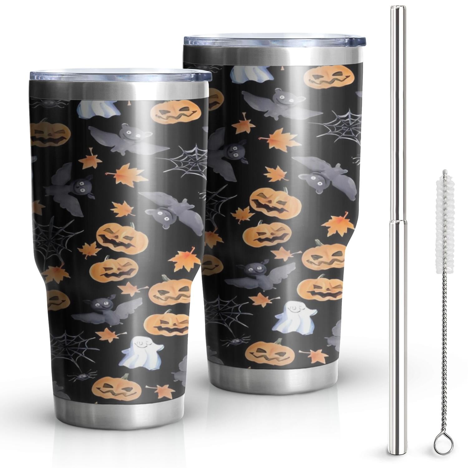 30oz Halloween Autumn Pattern Tumblers Stainless Steel Tumbler with Lid ...