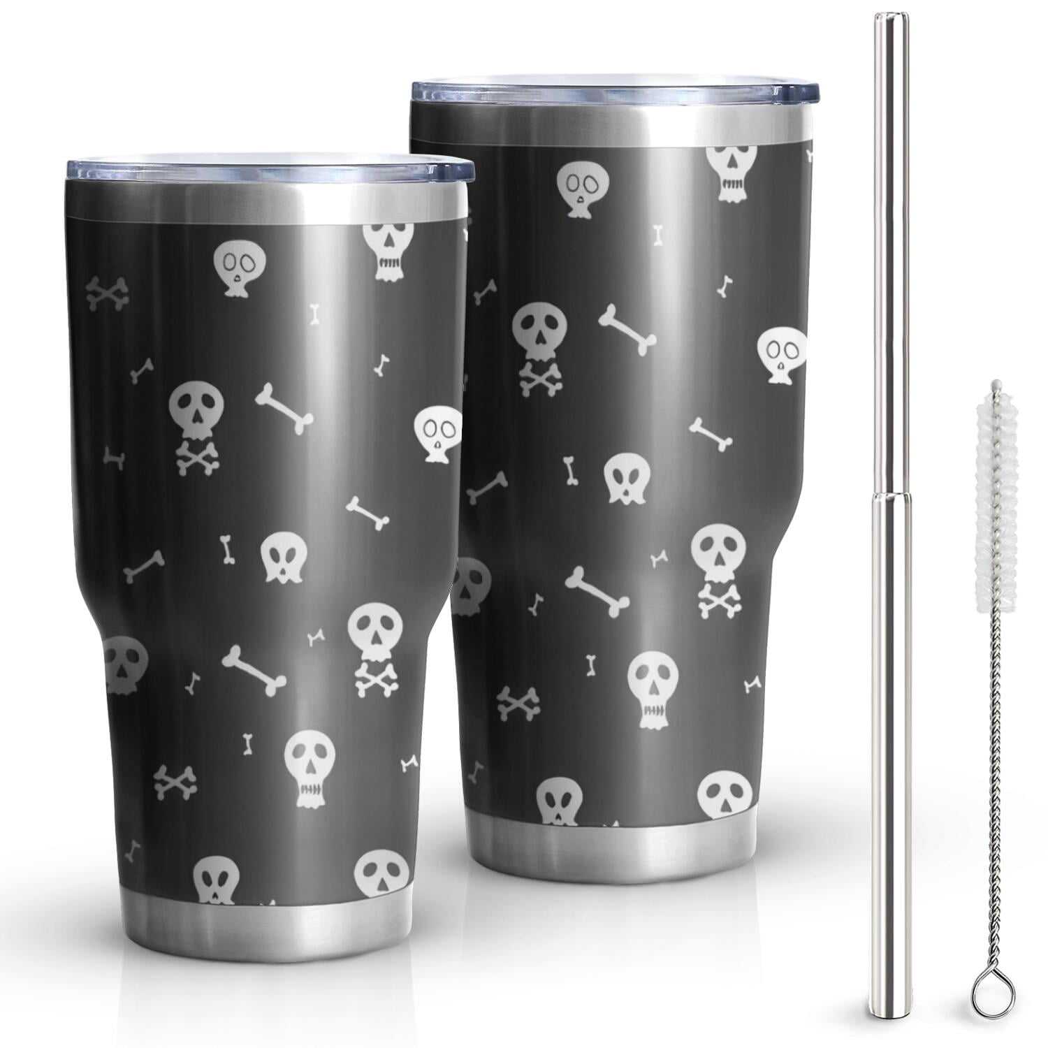 30oz Halloween White Skulls and Bones Tumblers Stainless Steel Tumbler ...