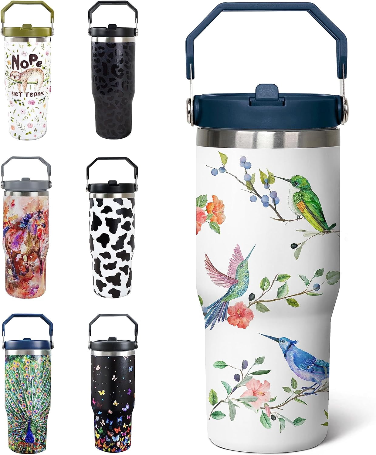30oz Hummingbird Tumbler with Handle and Straw, Stainless Steel Vacuum ...