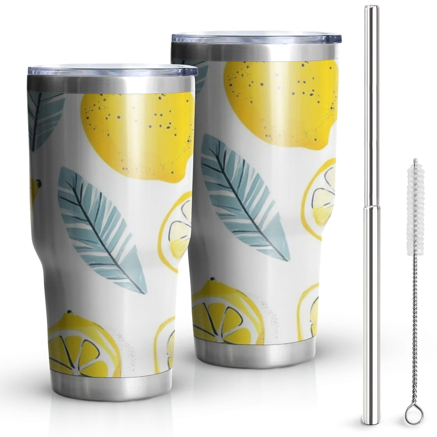 30oz Lemon Tumblers Stainless Steel Tumbler with Lid and Straw,Vacuum ...