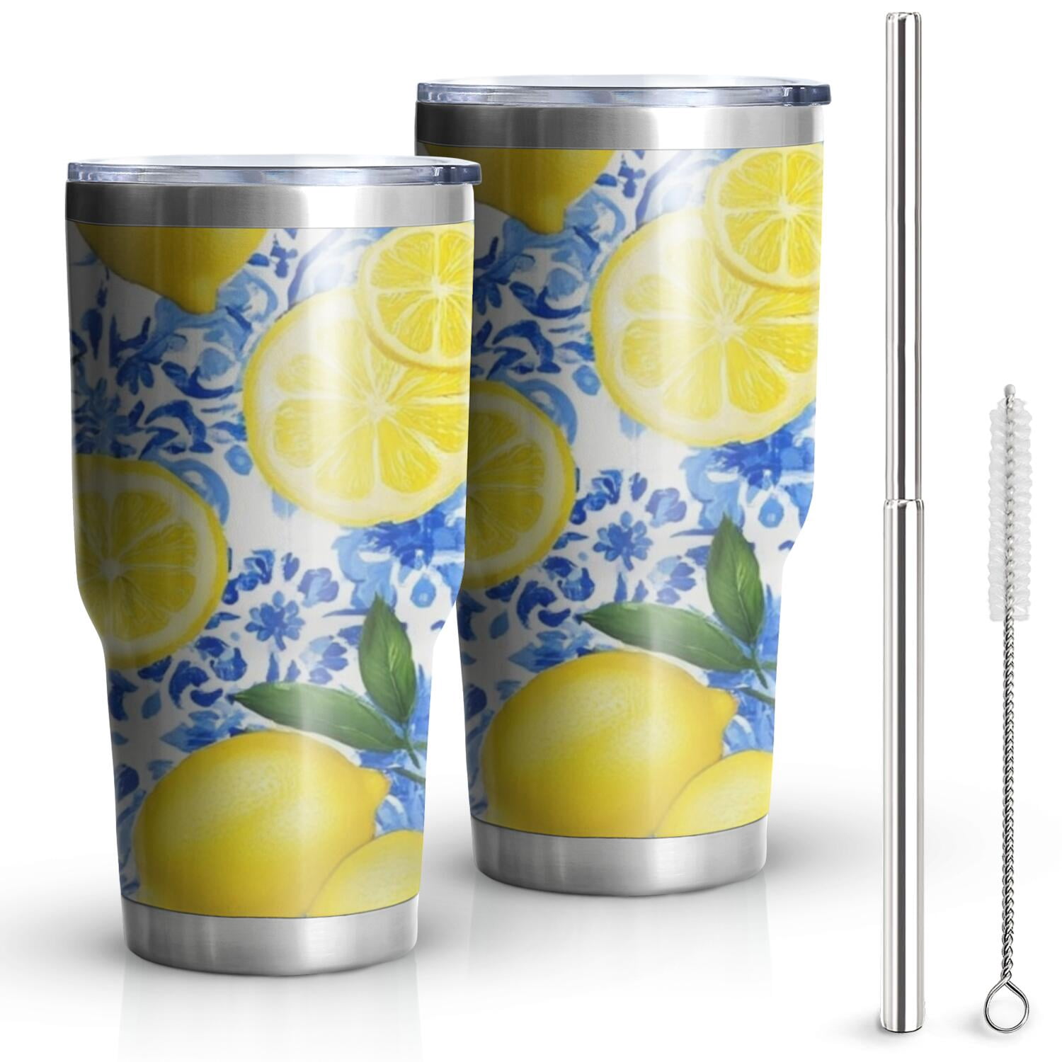 30oz Lemon Tumblers Stainless Steel Tumbler with Lid and Straw,Vacuum ...