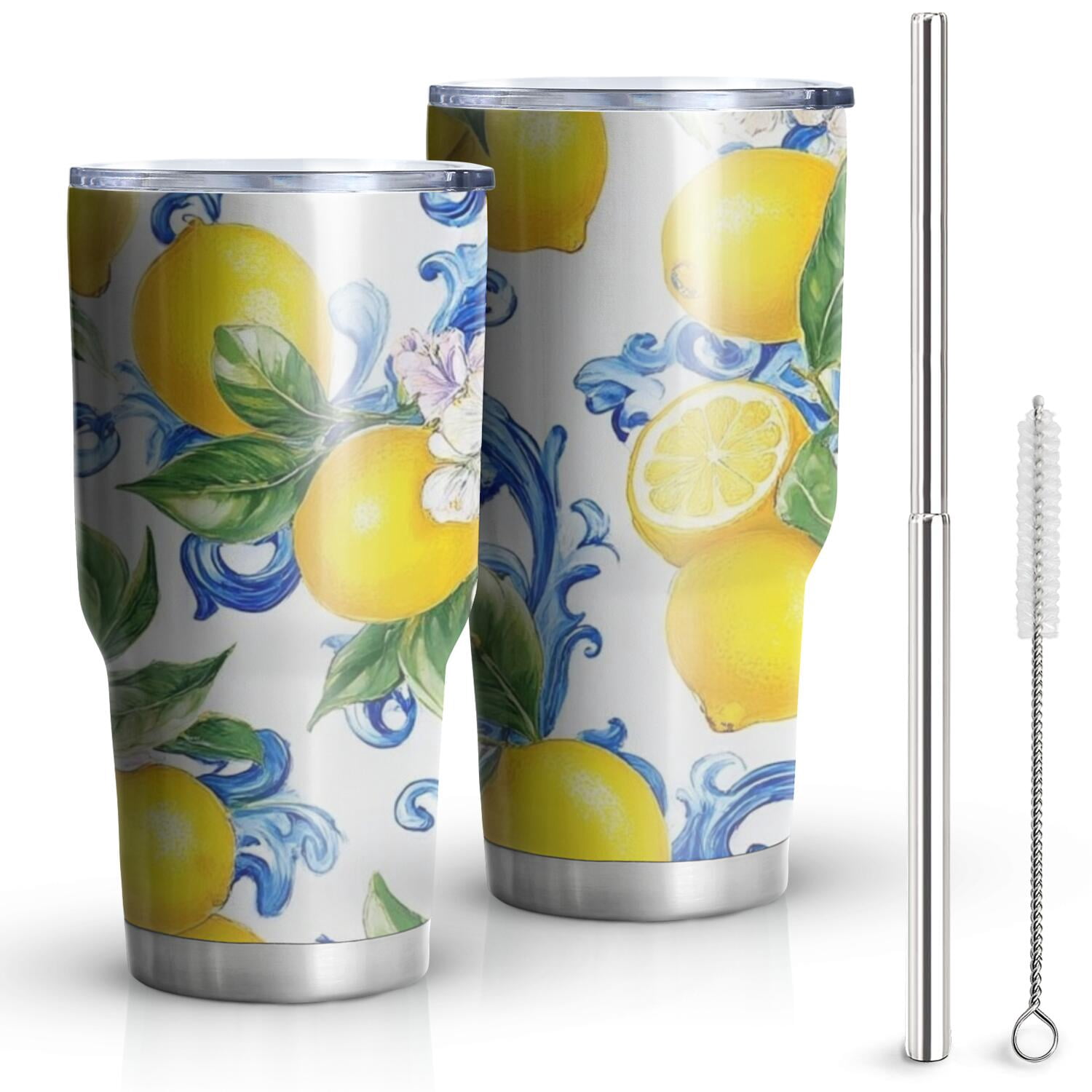 30oz Lemon Tumblers Stainless Steel Tumbler with Lid and Straw,Vacuum ...