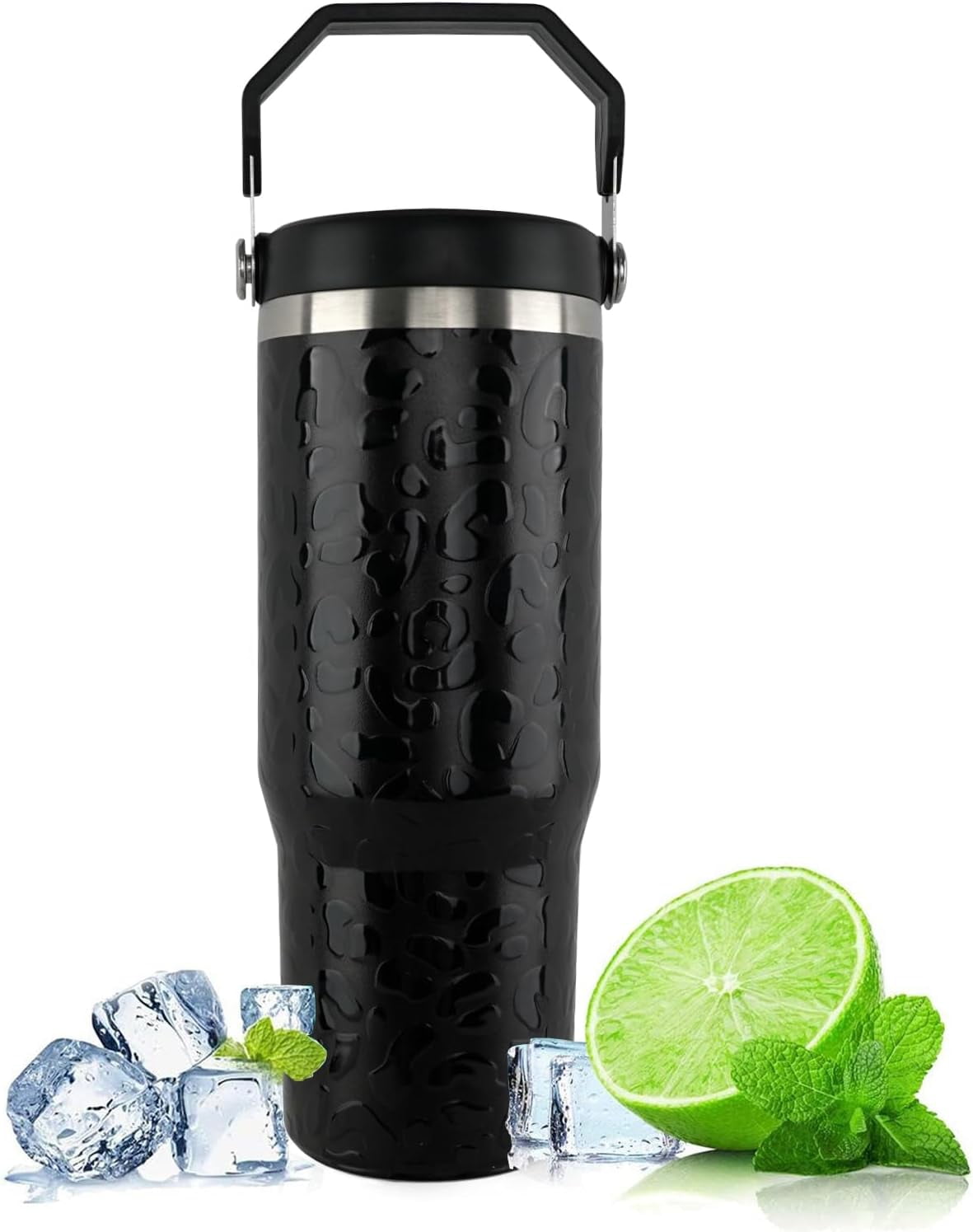 30oz Leopard Tumbler With Top Handle- Leopard Print Stainless Steel ...