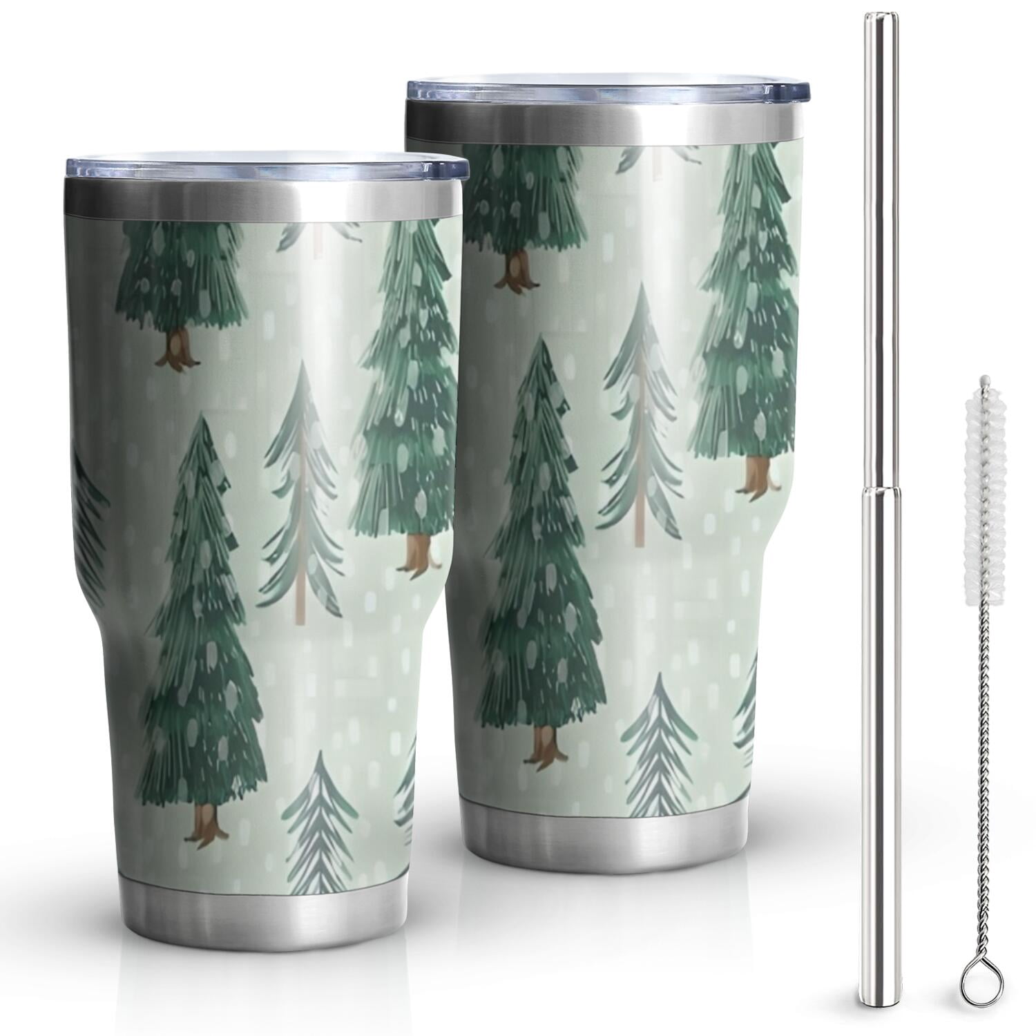 30oz Light Green Christmas Tree Pattern Tumblers Stainless Steel ...