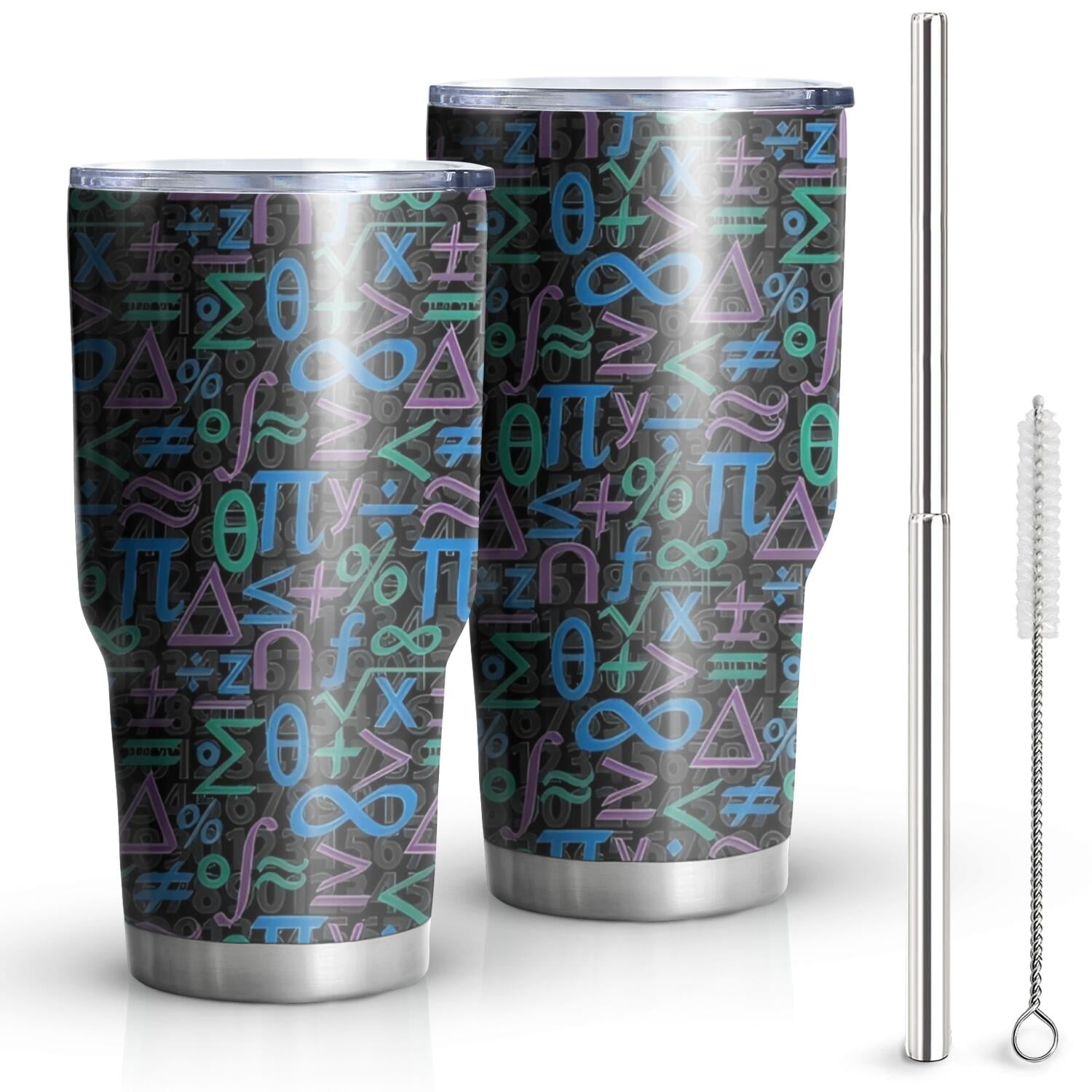 30oz Math Equations Colorful Symbols Pattern Tumblers Stainless Steel ...