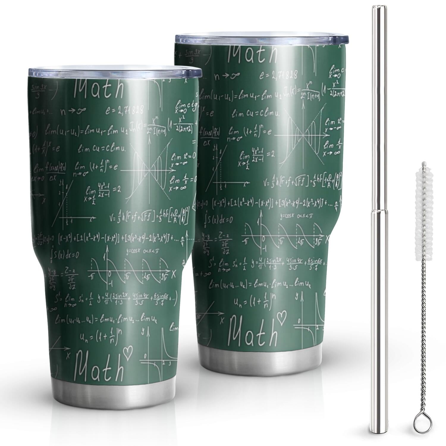 30oz Math Equations Science Symbols Green Pattern Tumblers Stainless ...