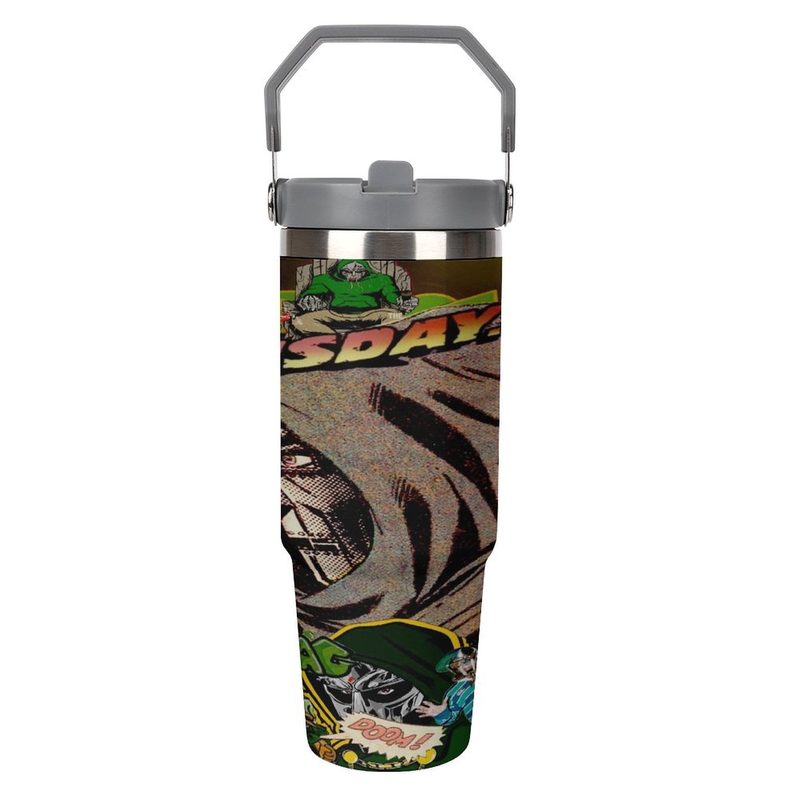 30oz Mf Doom Tumbler with Top Handle and Straw Lid Stainless Steel ...