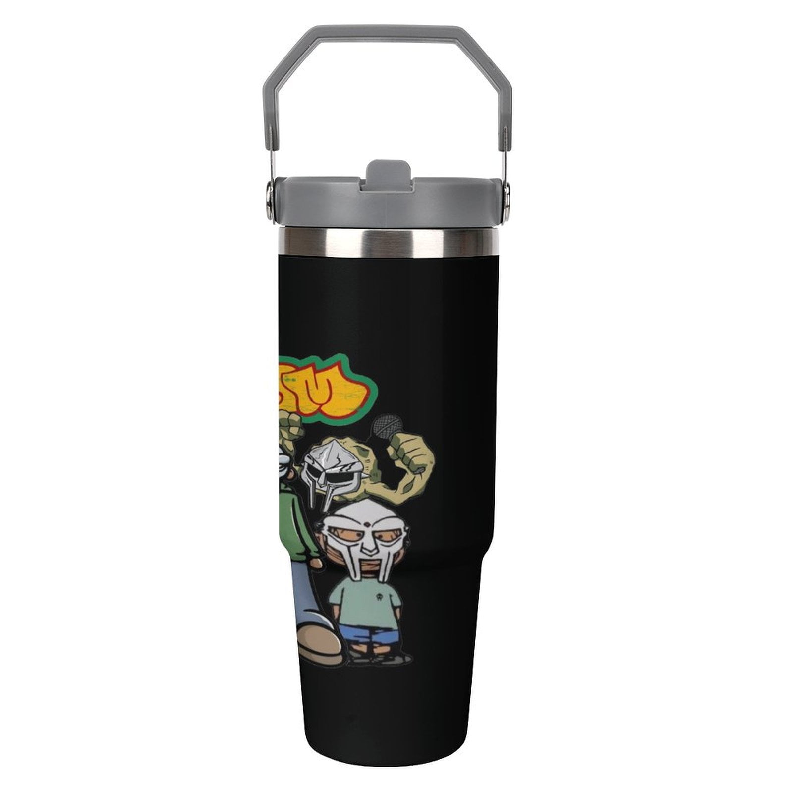 30oz Mf Doom Tumbler with Top Handle and Straw Lid Stainless Steel ...