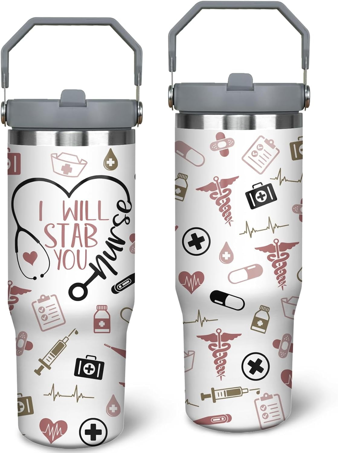 30oz Nurse Tumbler Cup With Handle - Travel Coffee Mug, Nutrition Facts ...