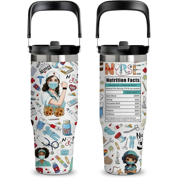 30oz Nurse Tumbler for Women - Leak Proof Stainless Steel Travel Mug ...