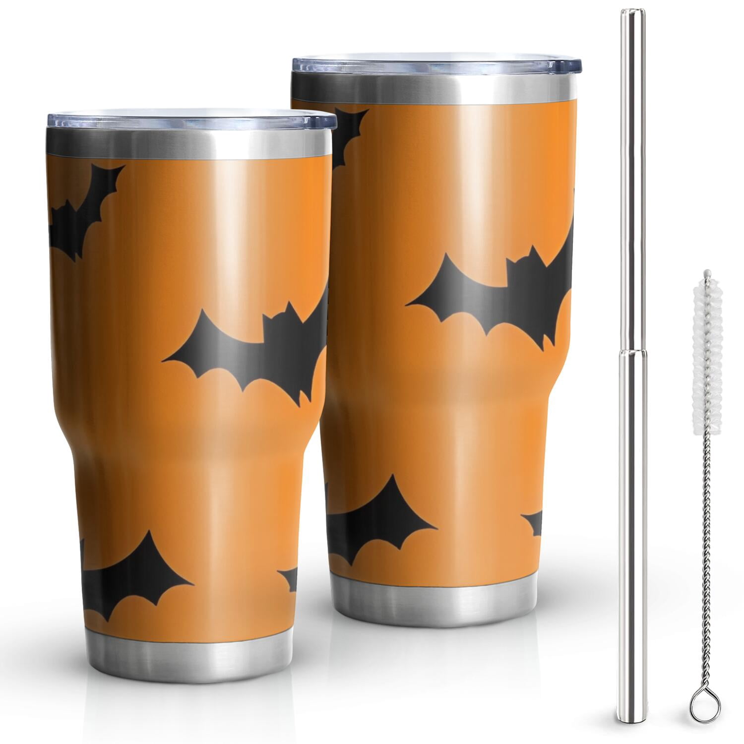 30oz Orange Halloween Bats Tumblers Stainless Steel Tumbler with Lid ...