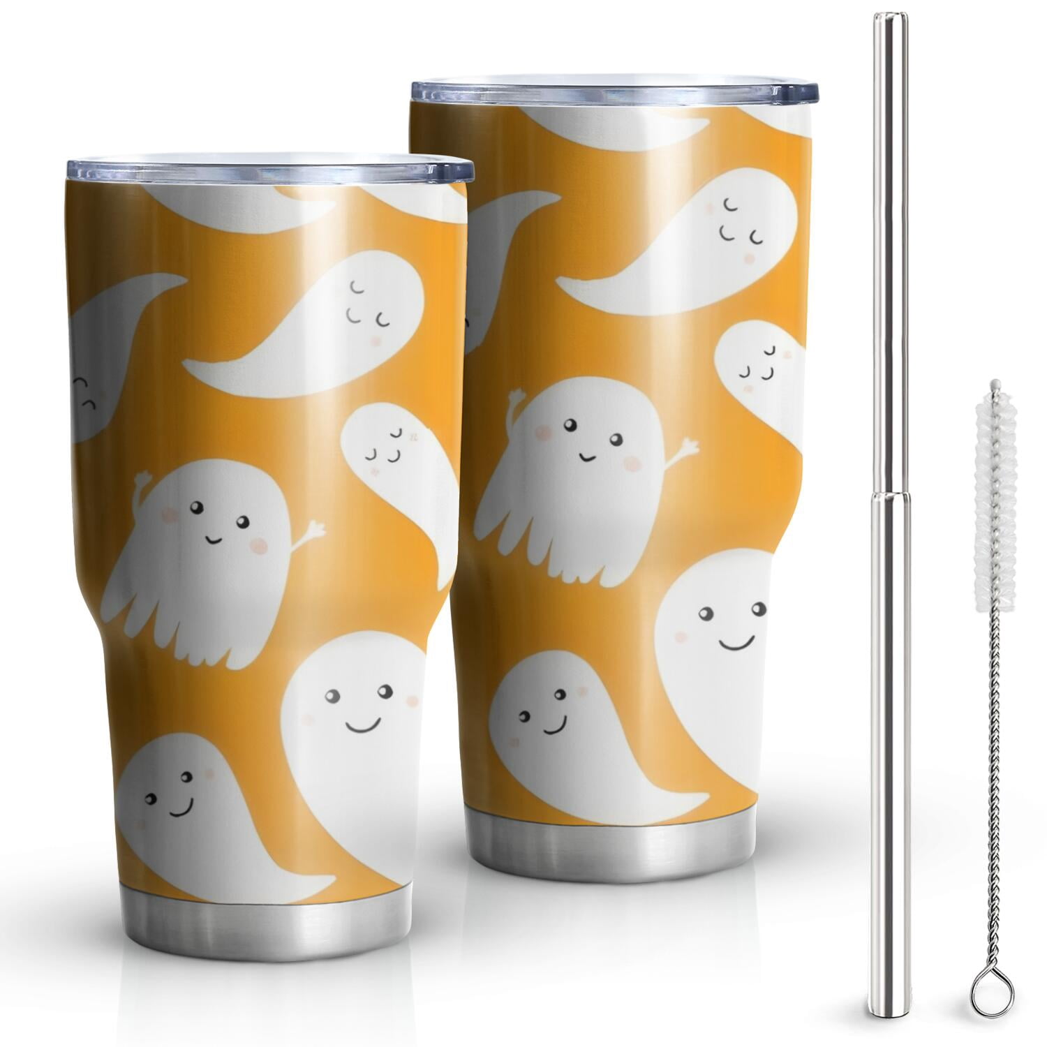 30oz Orange Halloween Cute Ghosts Tumblers Stainless Steel Tumbler with ...