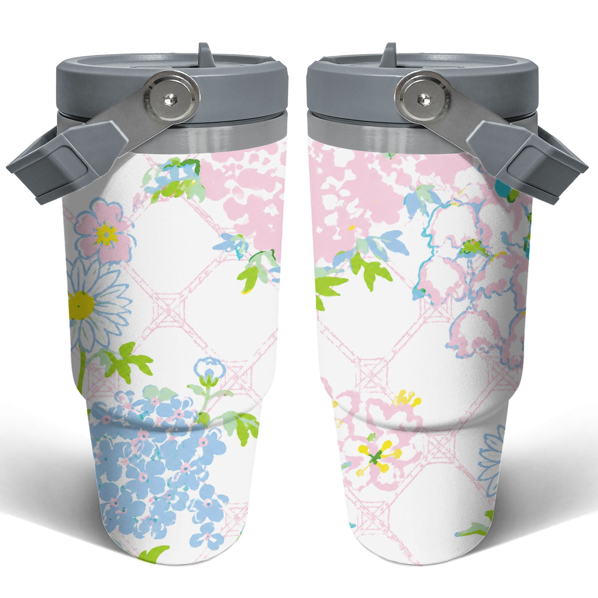 30oz Pastel Watercolor Floral Tumbler Insulated Car Cup Garden Travel ...