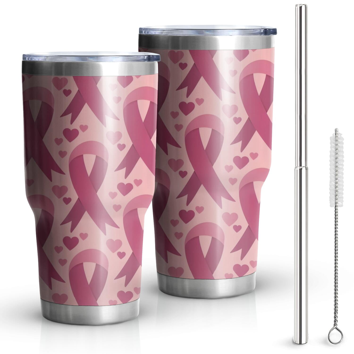 30oz Pink Breast Cancer and Love Tumblers Stainless Steel Tumbler with ...
