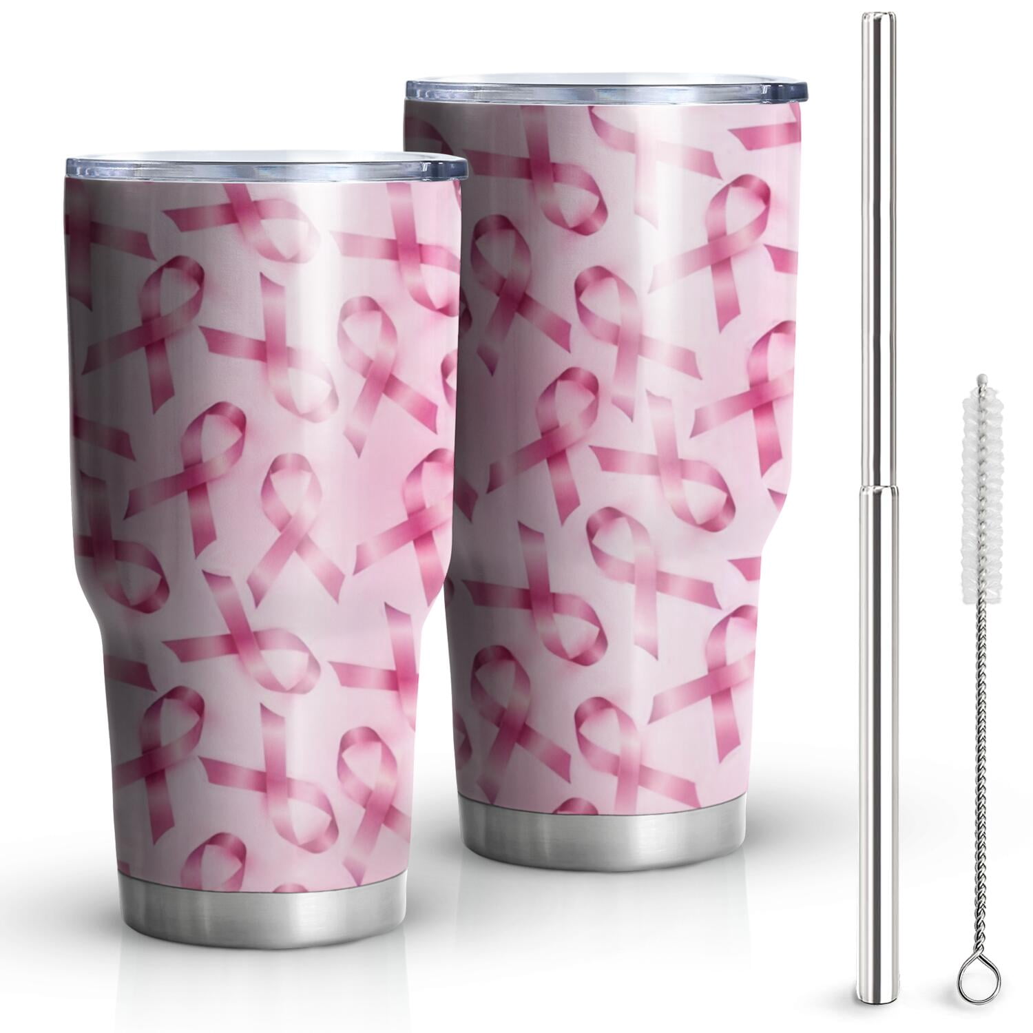 30oz Pink Breast Cancer Tumblers Stainless Steel Tumbler with Lid and ...