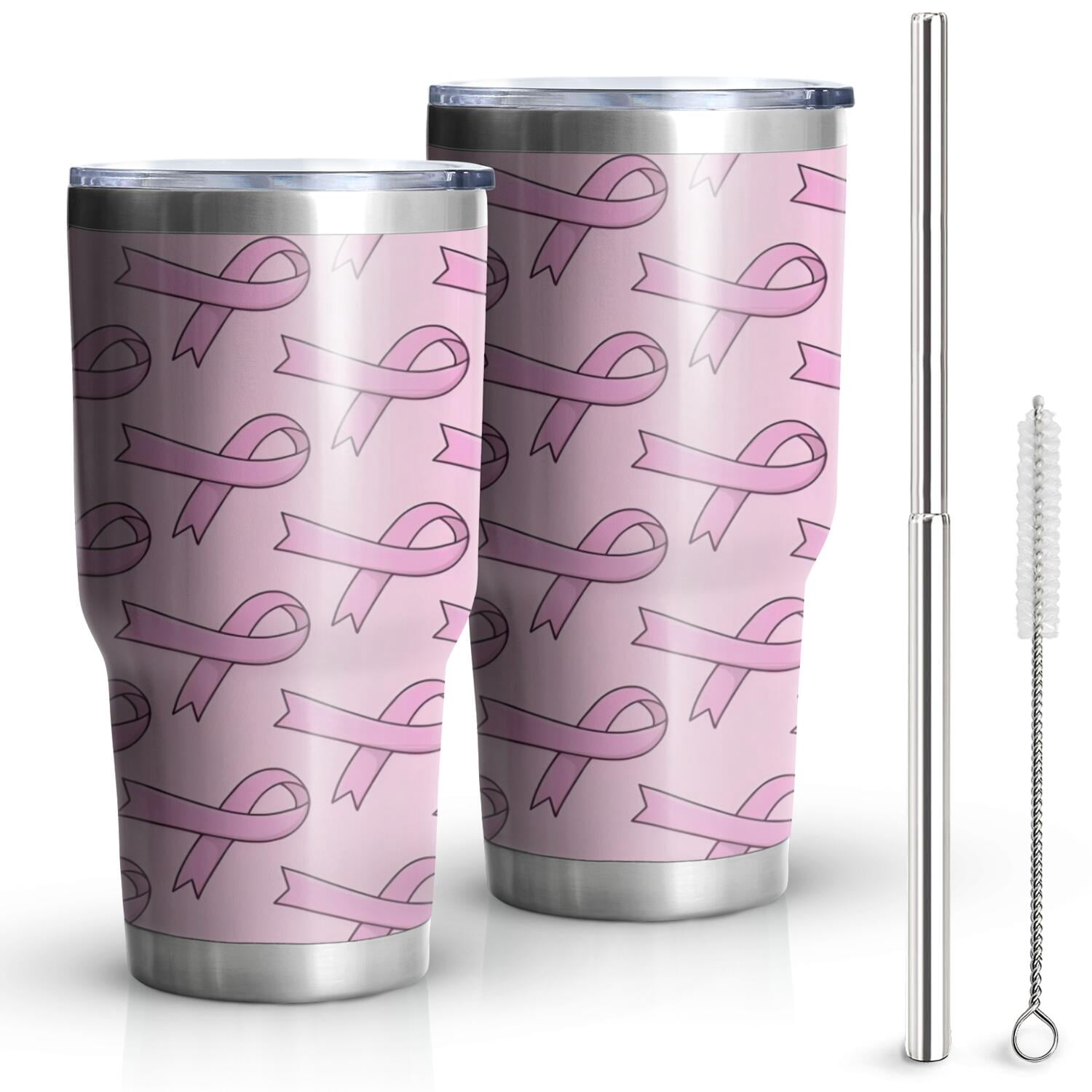 30oz Pink Breast Cancer Tumblers Stainless Steel Tumbler with Lid and ...