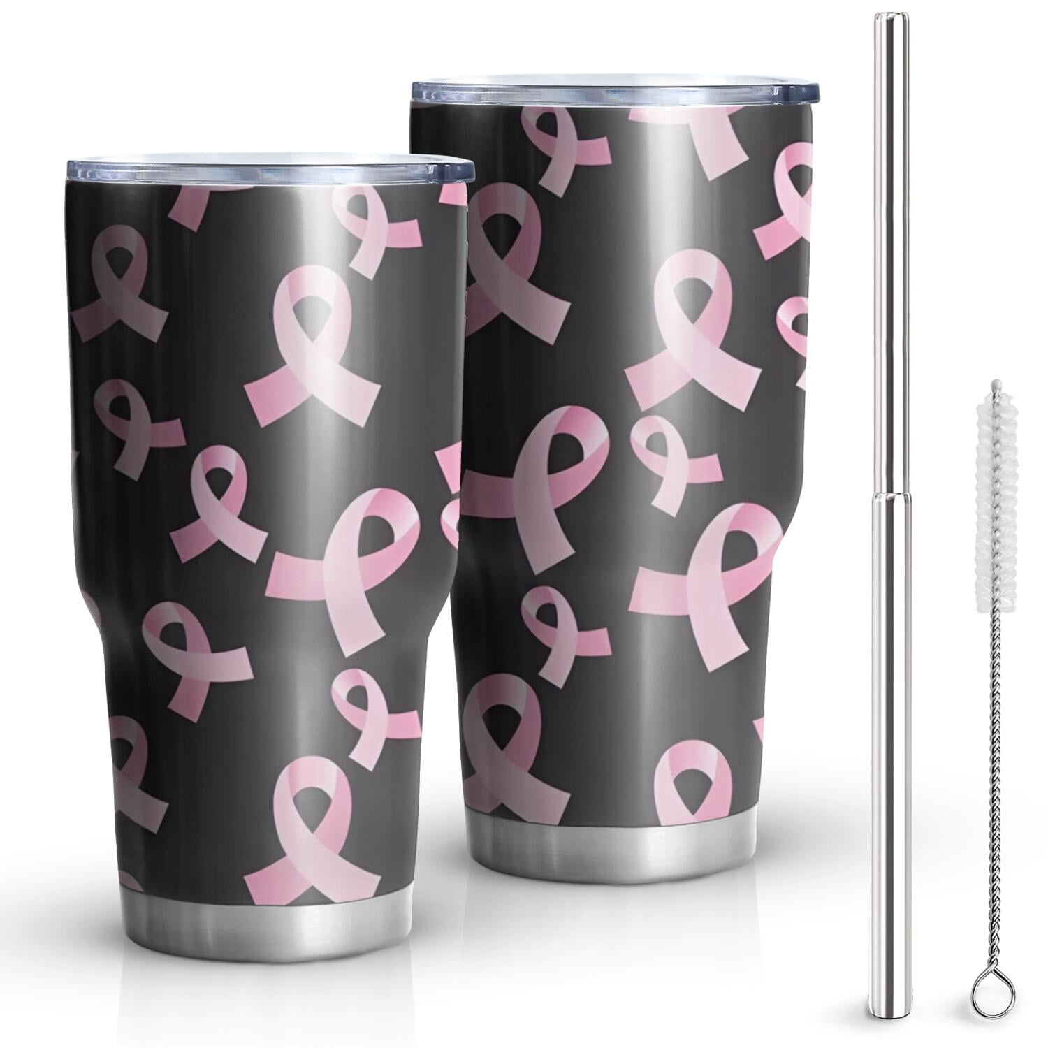 30oz Pink Breast Cancer Tumblers Stainless Steel Tumbler with Lid and ...