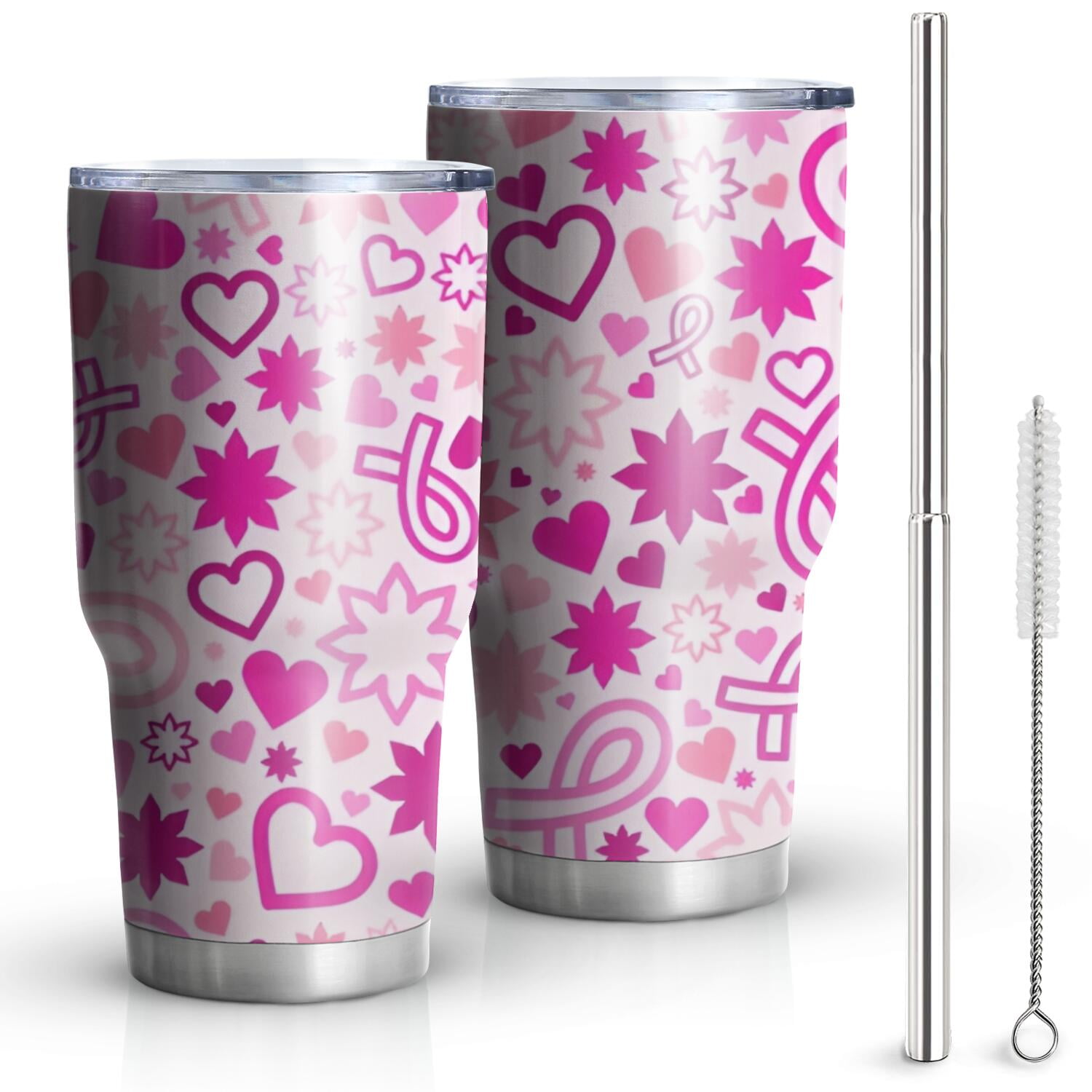 30oz Pink Breast Cancer Tumblers Stainless Steel Tumbler with Lid and ...