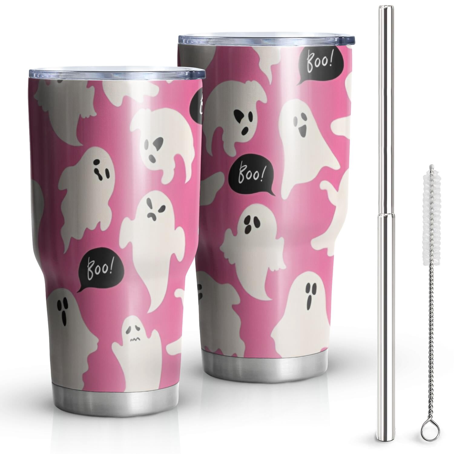 30oz Pink Halloween Ghosts with Boo Tumblers Stainless Steel Tumbler ...