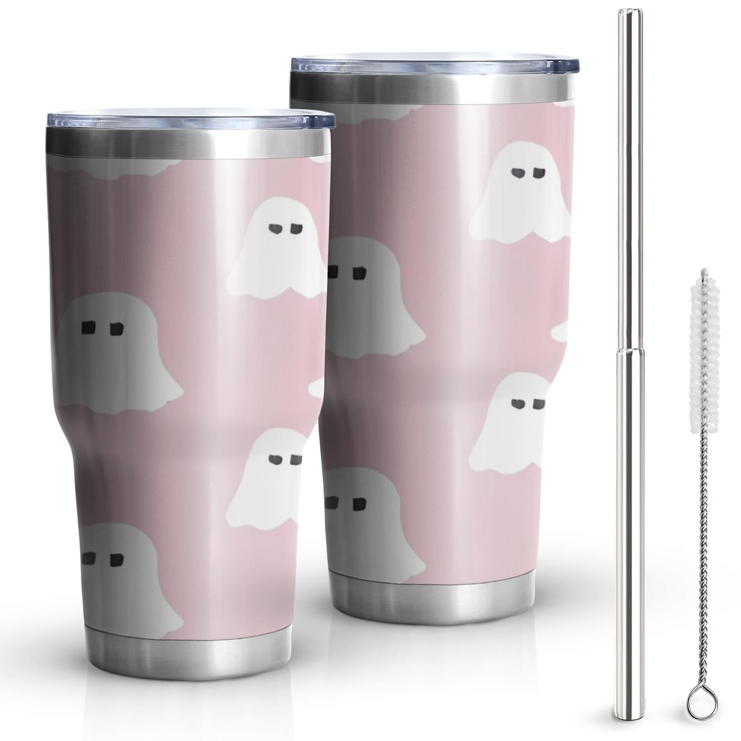 30oz Pink Halloween Ghosts Tumblers Stainless Steel Tumbler with Lid ...