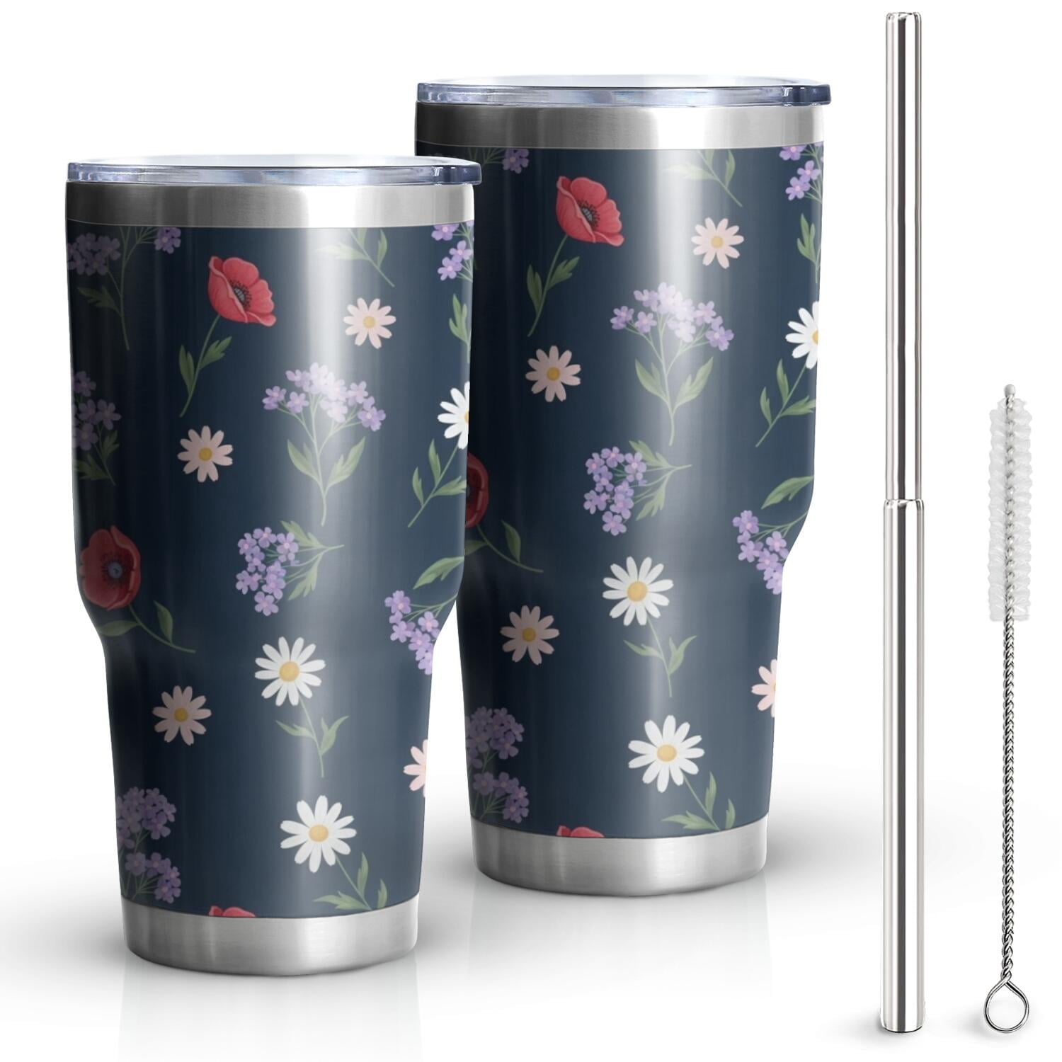 30oz Pioneer Flower Floral Print Pattern Tumbler, Double Wall Vacuum ...