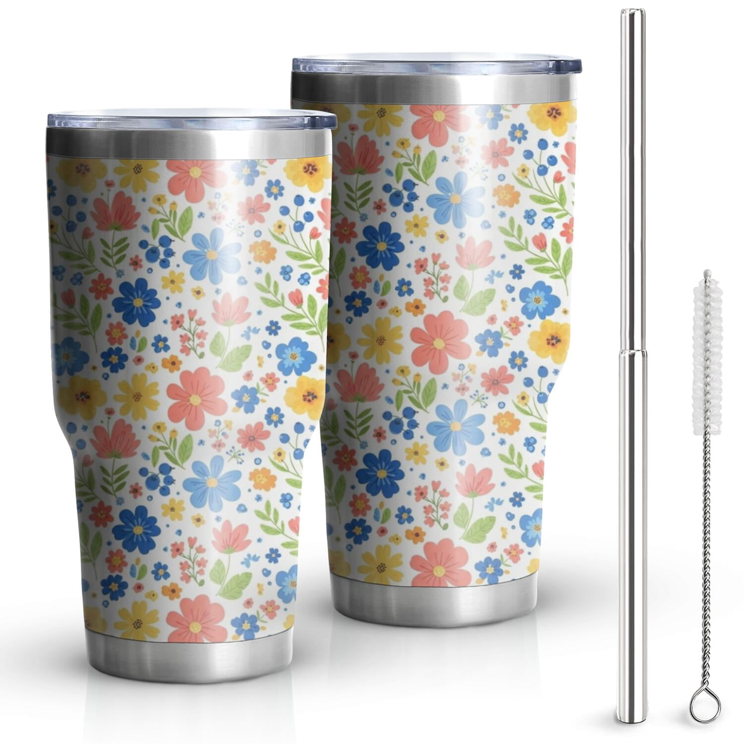 30oz Pioneer Flower Floral Print Pattern Tumbler, Double Wall Vacuum ...