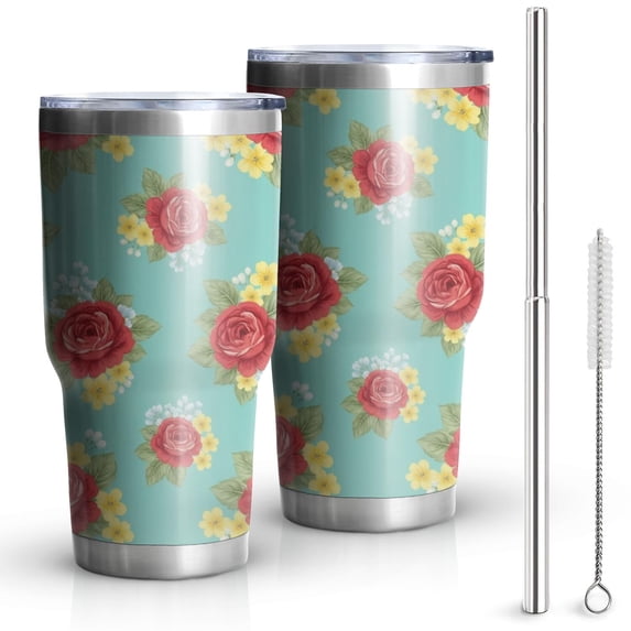 30oz Pioneer Flower Floral Print Pattern Tumbler, Double Wall Vacuum ...