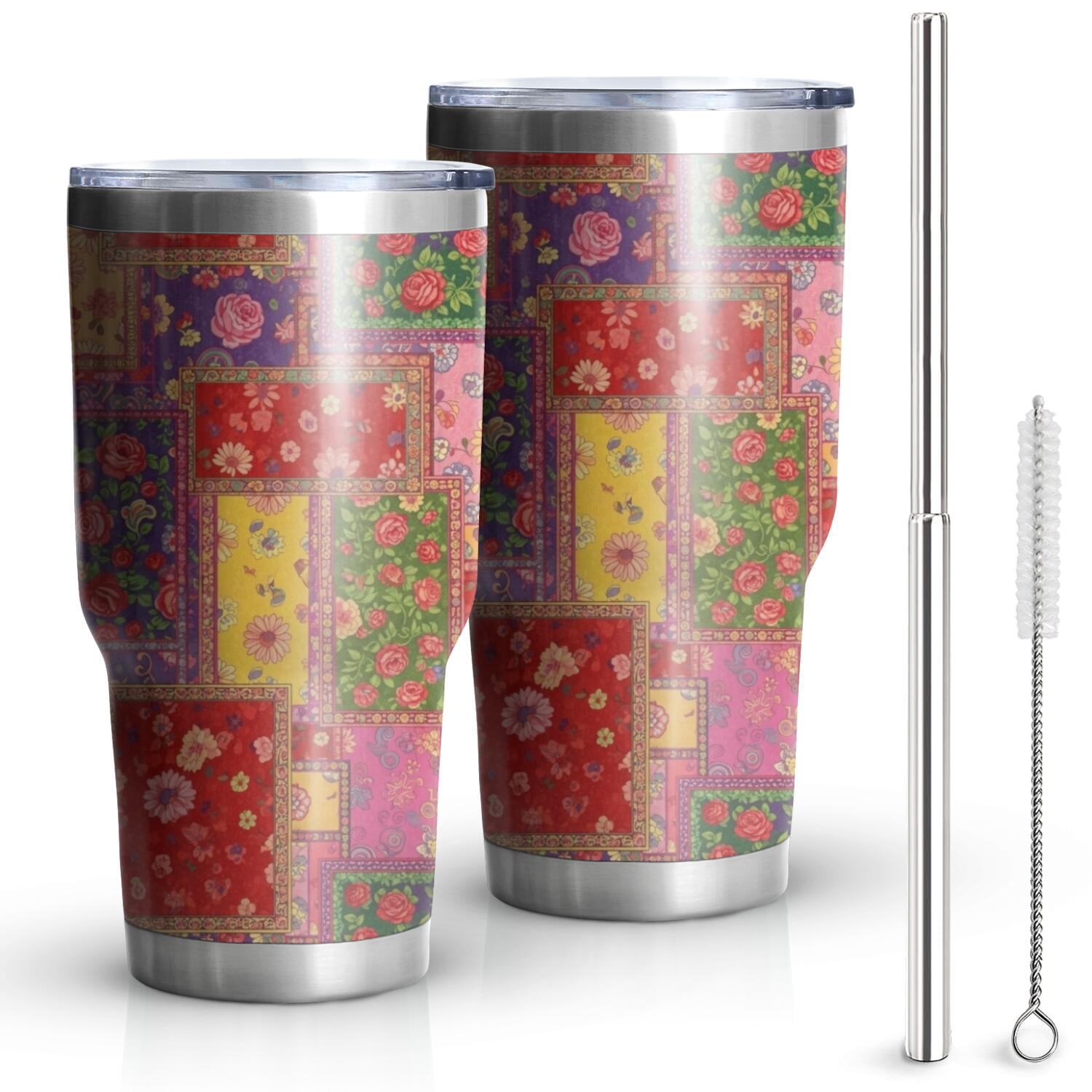 30oz Pioneer Flower Floral Print Pattern Tumbler, Double Wall Vacuum ...