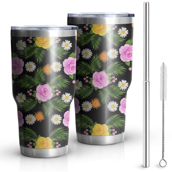 30oz Pioneer Flower Floral Print Pattern Tumbler, Double Wall Vacuum ...