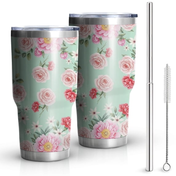 30oz Pioneer Flower Floral Print Pattern Tumbler, Double Wall Vacuum ...