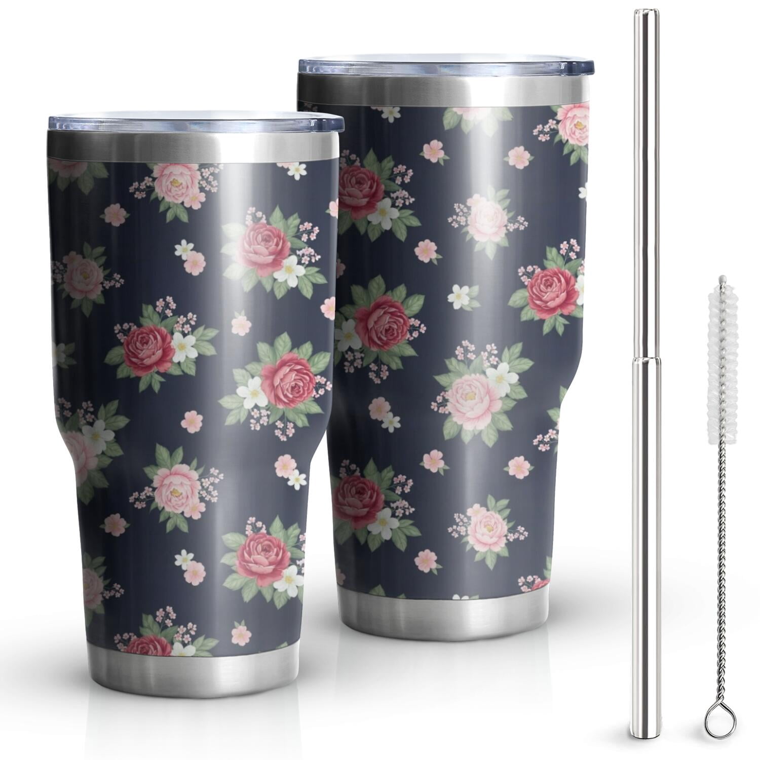 30oz Pioneer Flower Floral Print Pattern Tumbler, Double Wall Vacuum ...