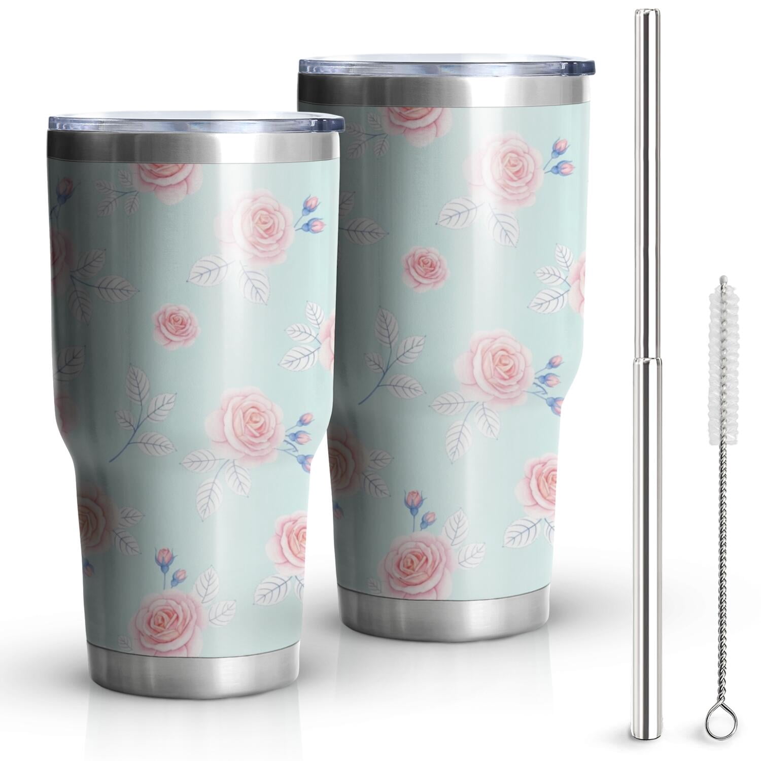 30oz Pioneer Flower Floral Print Pattern Tumbler, Double Wall Vacuum ...