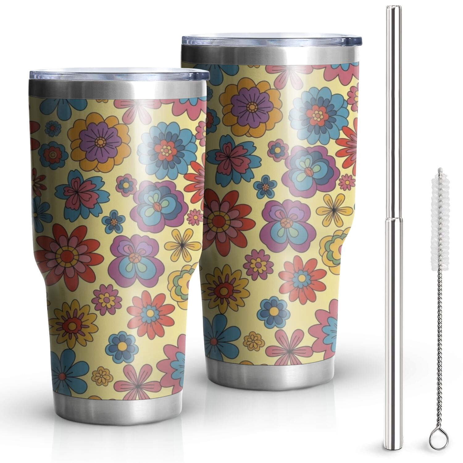 30oz Pioneer Flower Floral Print Pattern Tumbler, Double Wall Vacuum ...