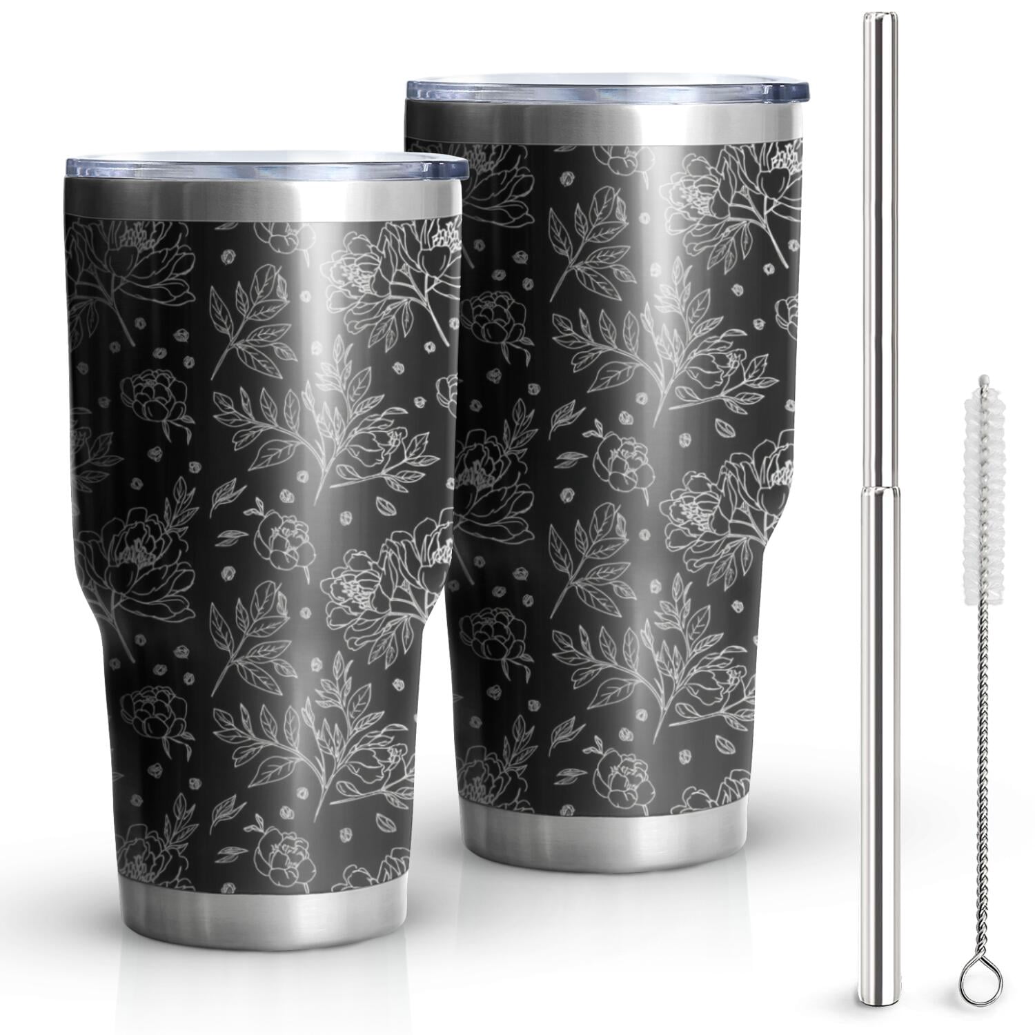 30oz Pioneer Flower Floral Print Pattern Tumbler, Double Wall Vacuum ...