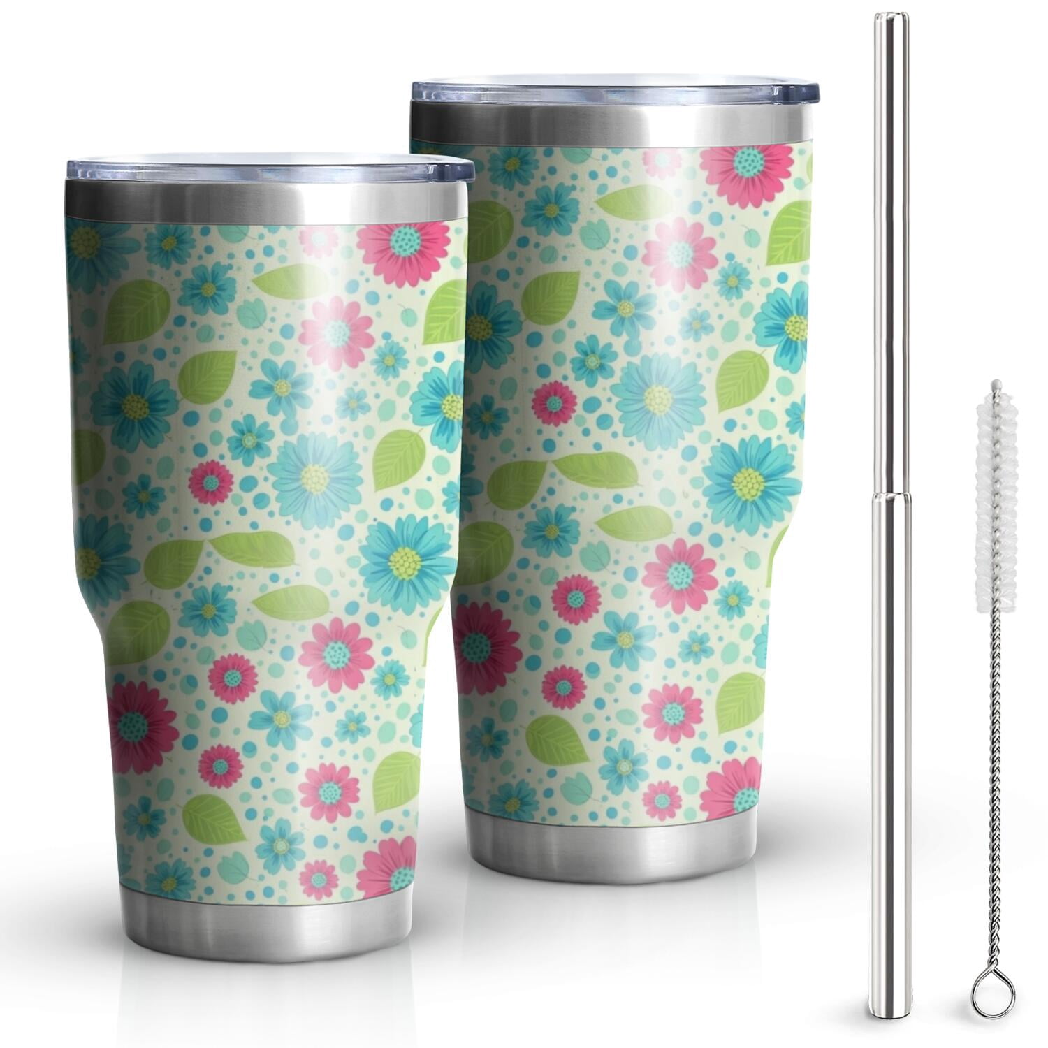 30oz Pioneer Flower Floral Print Pattern Tumbler, Double Wall Vacuum ...