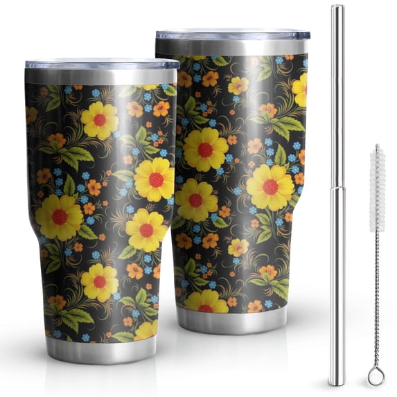 30oz Pioneer Flower Floral Print Pattern Tumbler, Double Wall Vacuum ...