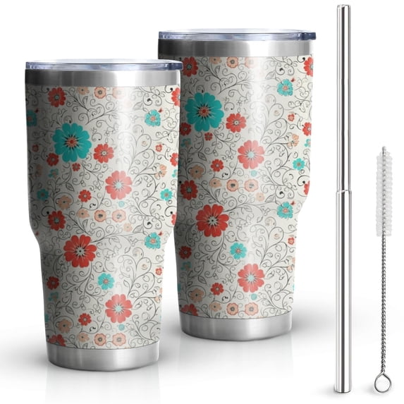 30oz Pioneer Flower Floral Print Pattern Tumbler, Double Wall Vacuum ...