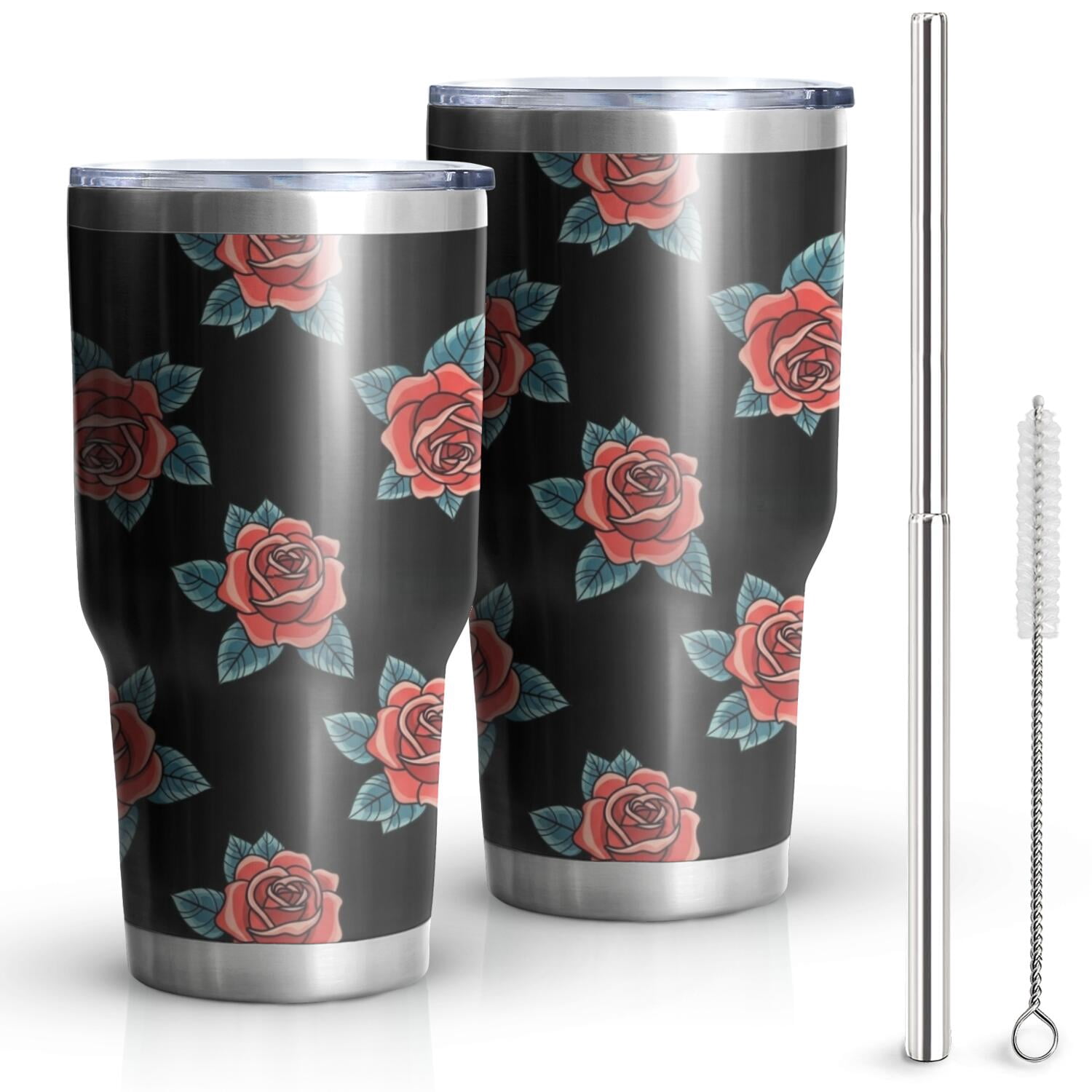 30oz Pioneer Flower Floral Print Pattern Tumbler, Double Wall Vacuum ...