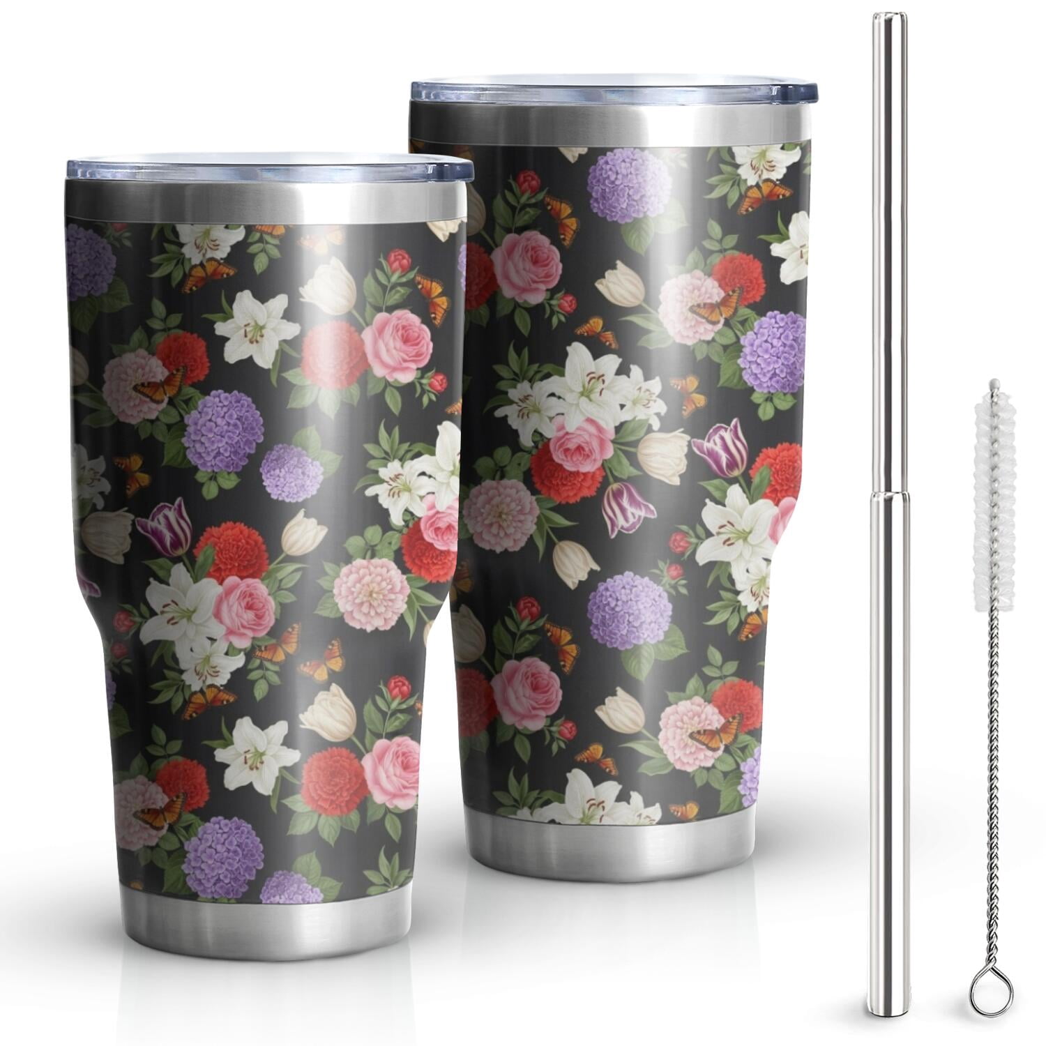 30oz Pioneer Flower Floral Print Pattern Tumbler, Double Wall Vacuum ...