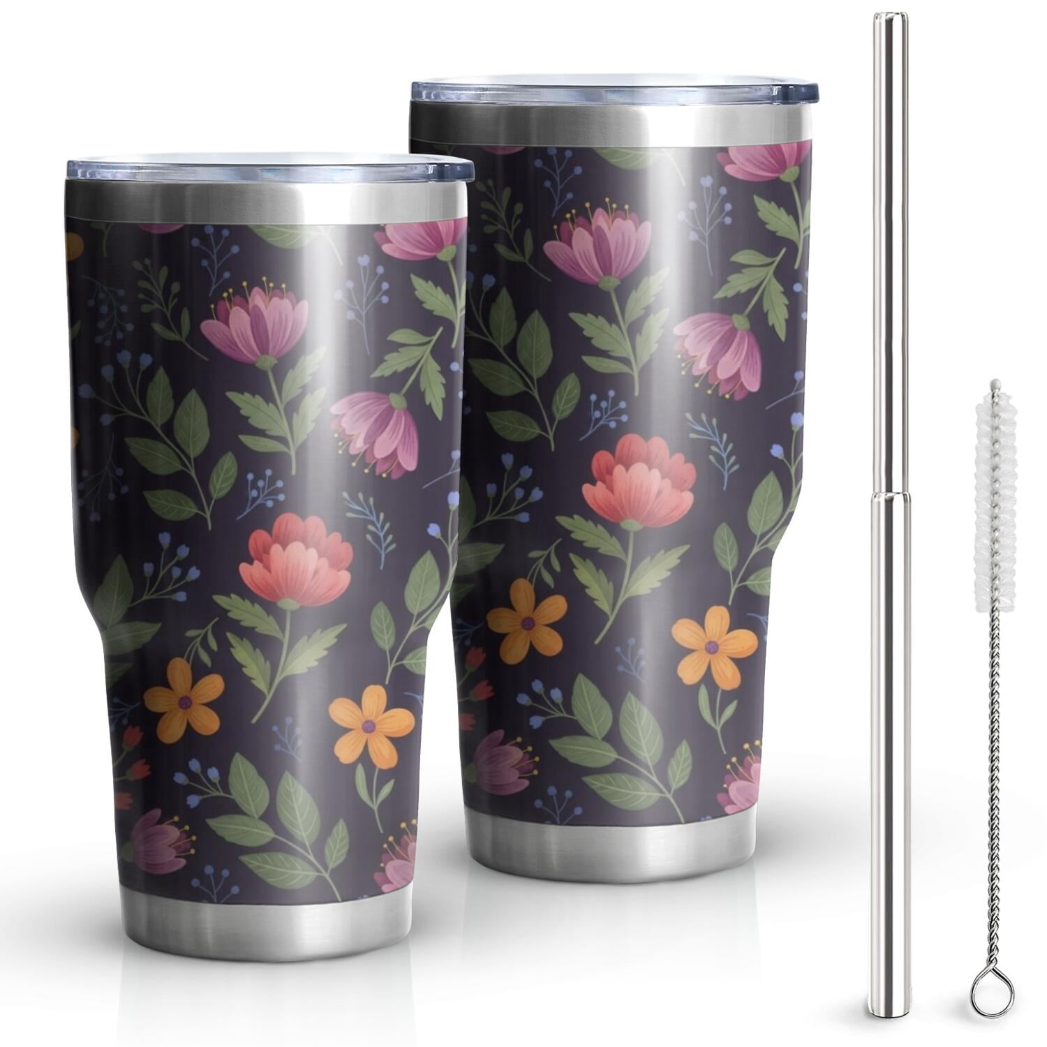 30oz Pioneer Flower Floral Print Pattern Tumbler, Double Wall Vacuum ...