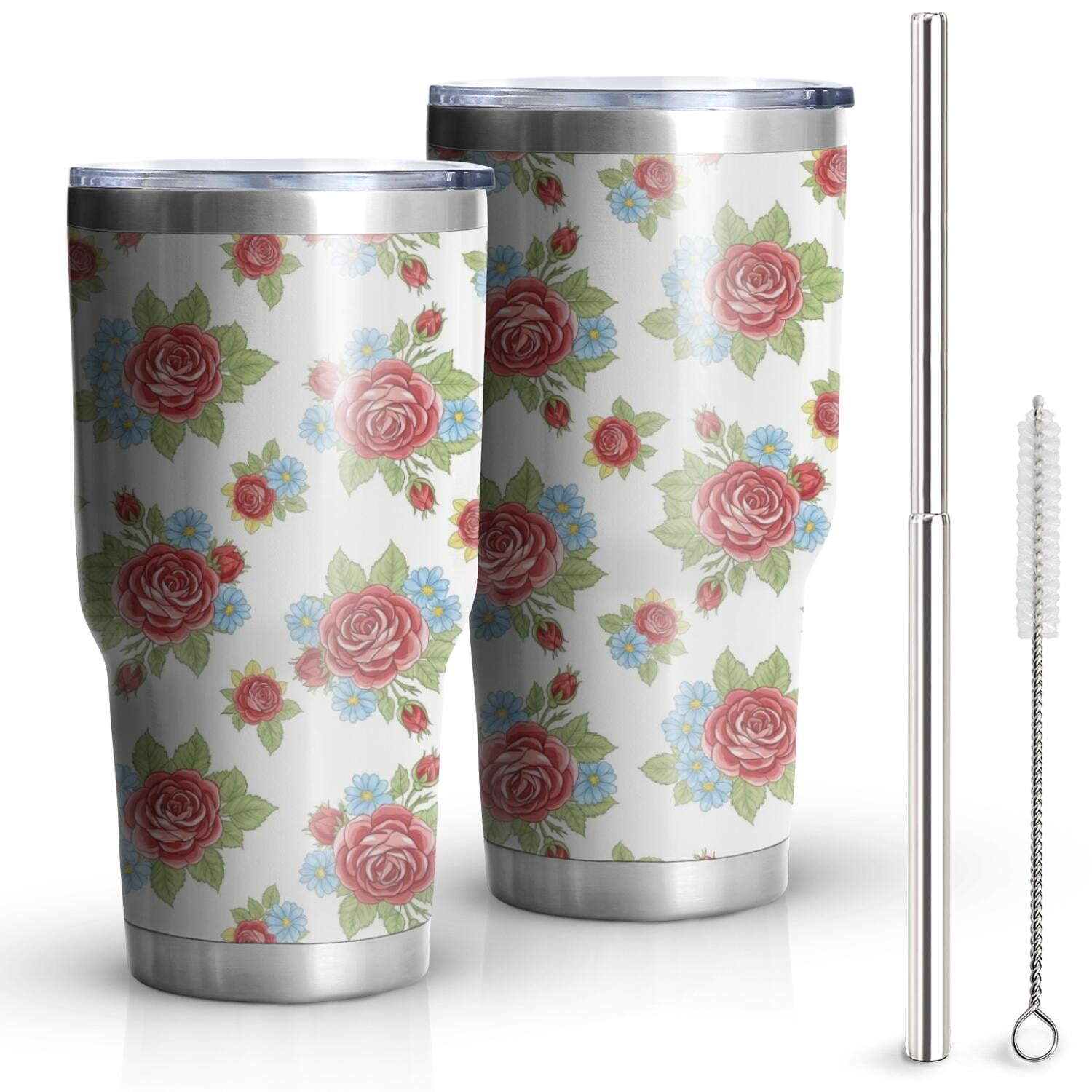 30oz Pioneer Flower Floral Print Pattern Tumbler, Double Wall Vacuum ...