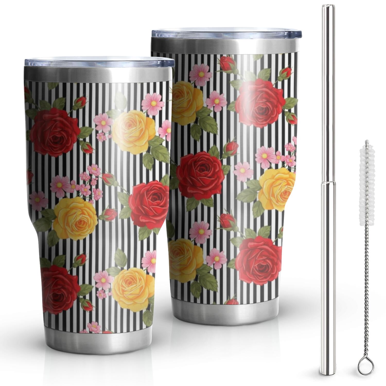 30oz Pioneer Flower Floral Print Pattern Tumbler, Double Wall Vacuum ...