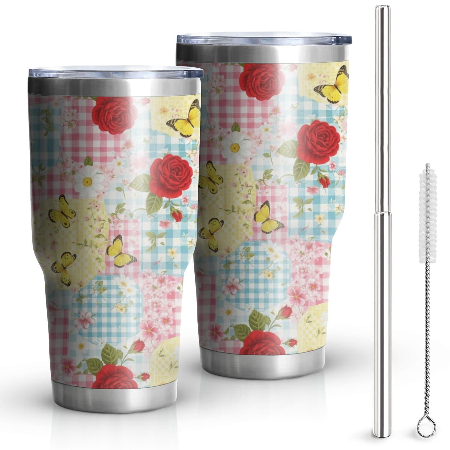 30oz Pioneer Flower Floral Print Pattern Tumbler, Double Wall Vacuum ...
