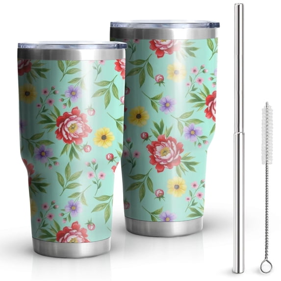 30oz Pioneer Flower Floral Print Pattern Tumbler, Double Wall Vacuum ...