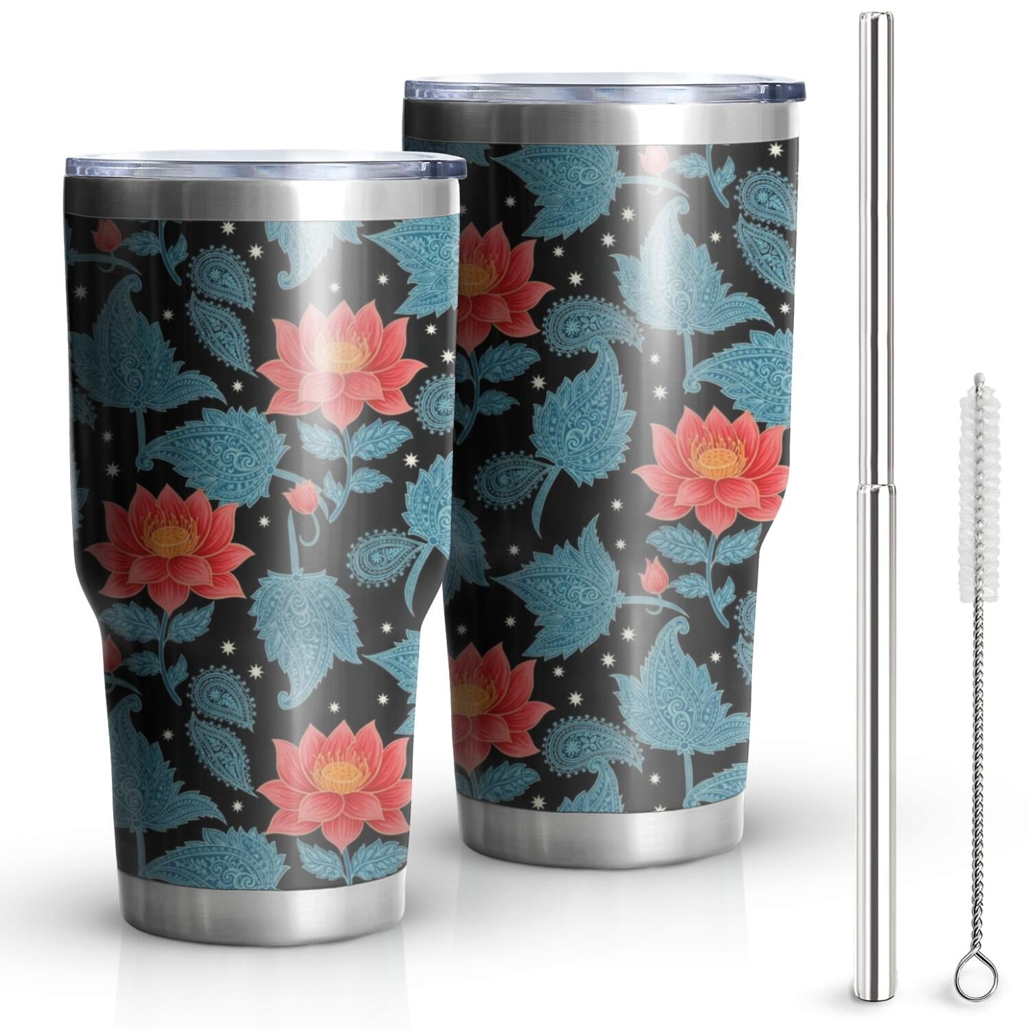 30oz Pioneer Flower Floral Print Pattern Tumbler, Double Wall Vacuum ...