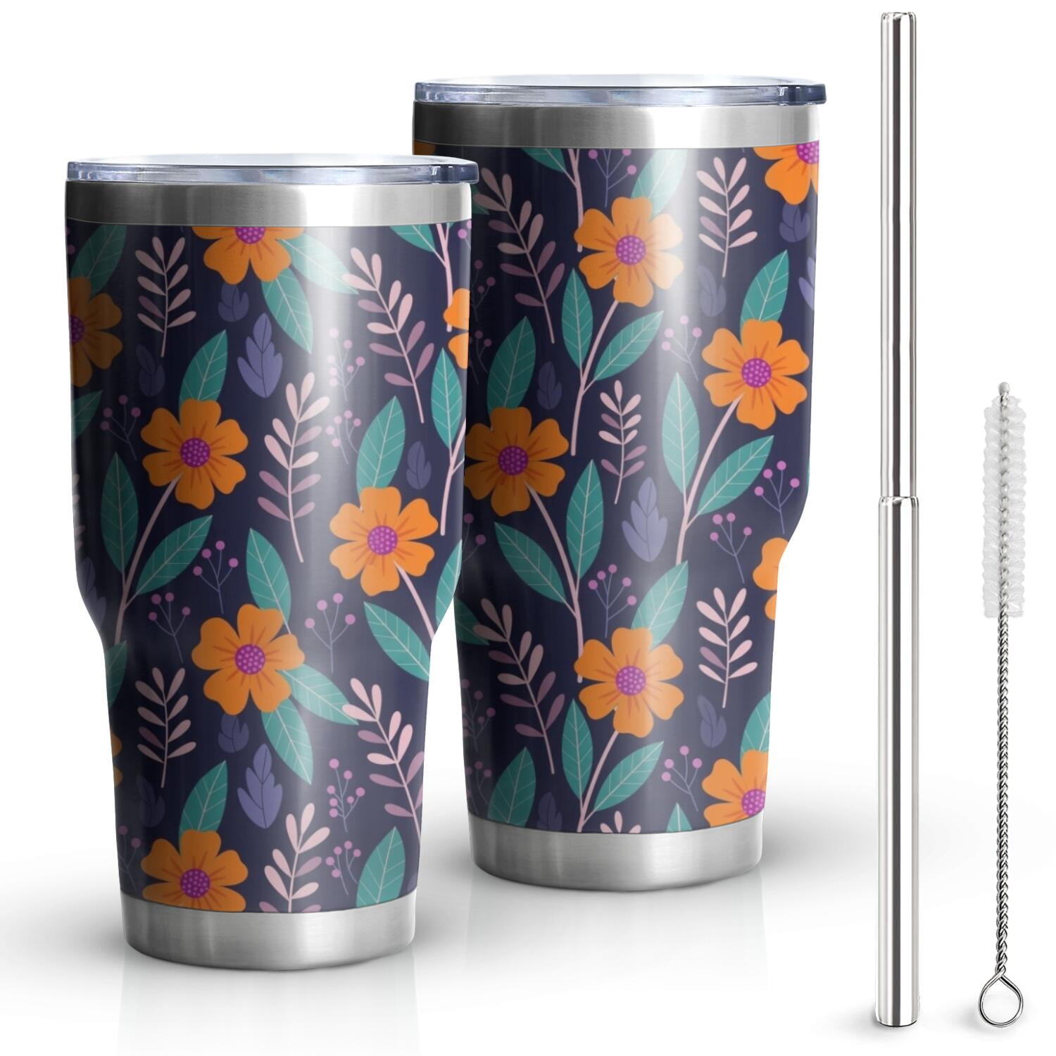 30oz Pioneer Flower Floral Print Pattern Tumbler, Double Wall Vacuum ...