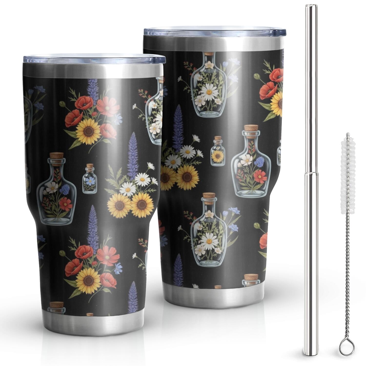 30oz Pioneer Flower Floral Print Pattern Tumbler, Double Wall Vacuum ...