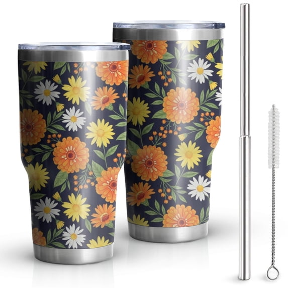 30oz Pioneer Flower Floral Print Pattern Tumbler, Double Wall Vacuum ...