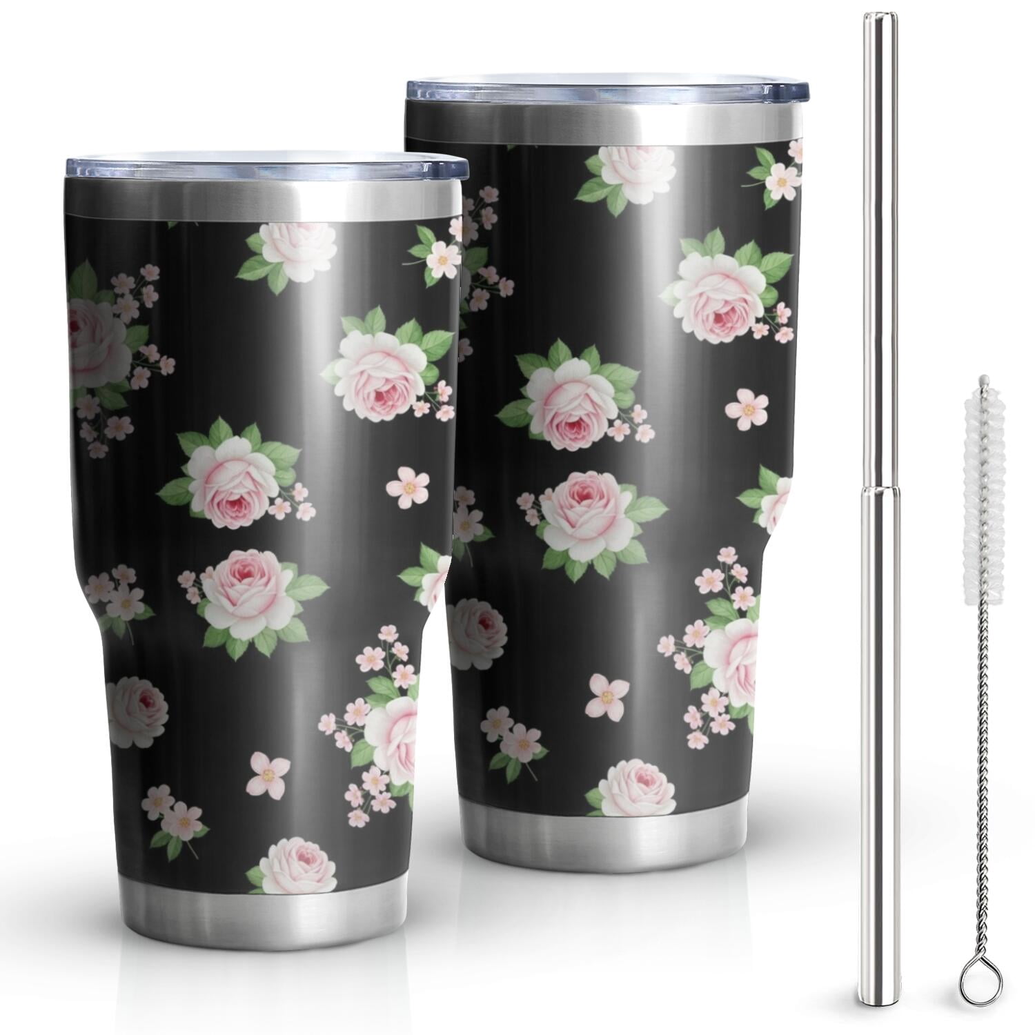 30oz Pioneer Flower Floral Print Pattern Tumbler, Double Wall Vacuum ...
