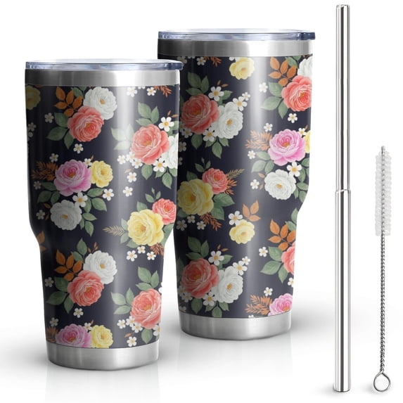 30oz Pioneer Flower Floral Print Pattern Tumbler, Double Wall Vacuum ...